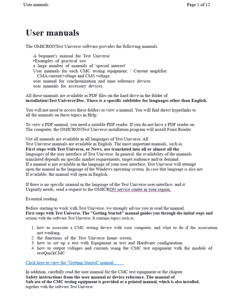 User Manual Test Universe | PDF | Microsoft Excel | Computer Program