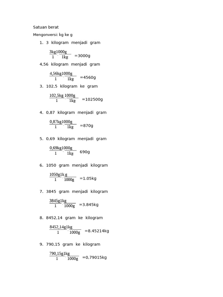 Konversi Satuan Berat: Kg dan Gram | PDF