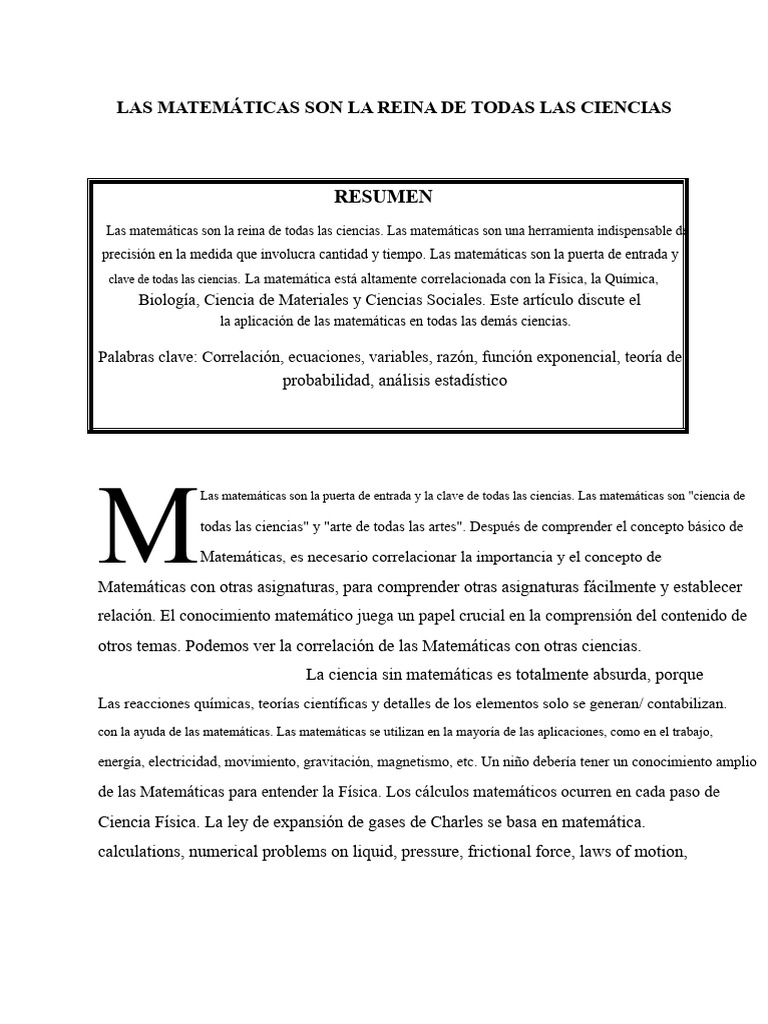 Matemáticas: Clave de Todas las Ciencias | PDF | Matemáticas | Química
