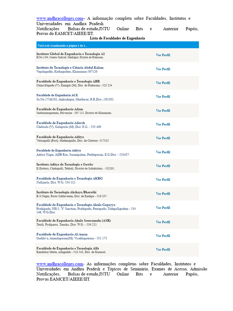 Lista de Faculdades de Engenharia | PDF | Science | Engenharia