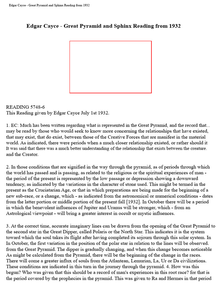 Edgar Cayce - Great Pyramid and Sphinx Reading From 1932 | PDF
