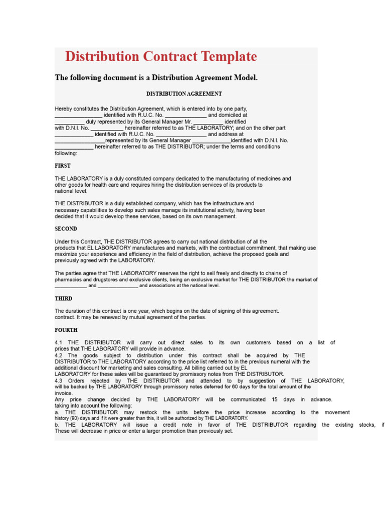 Distribution Agreement Template | PDF | Private Law | Business Law