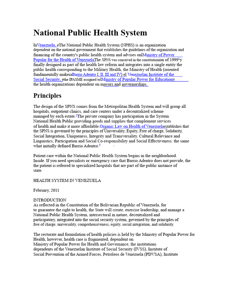 National Public Health System | PDF | Venezuela | Public Health