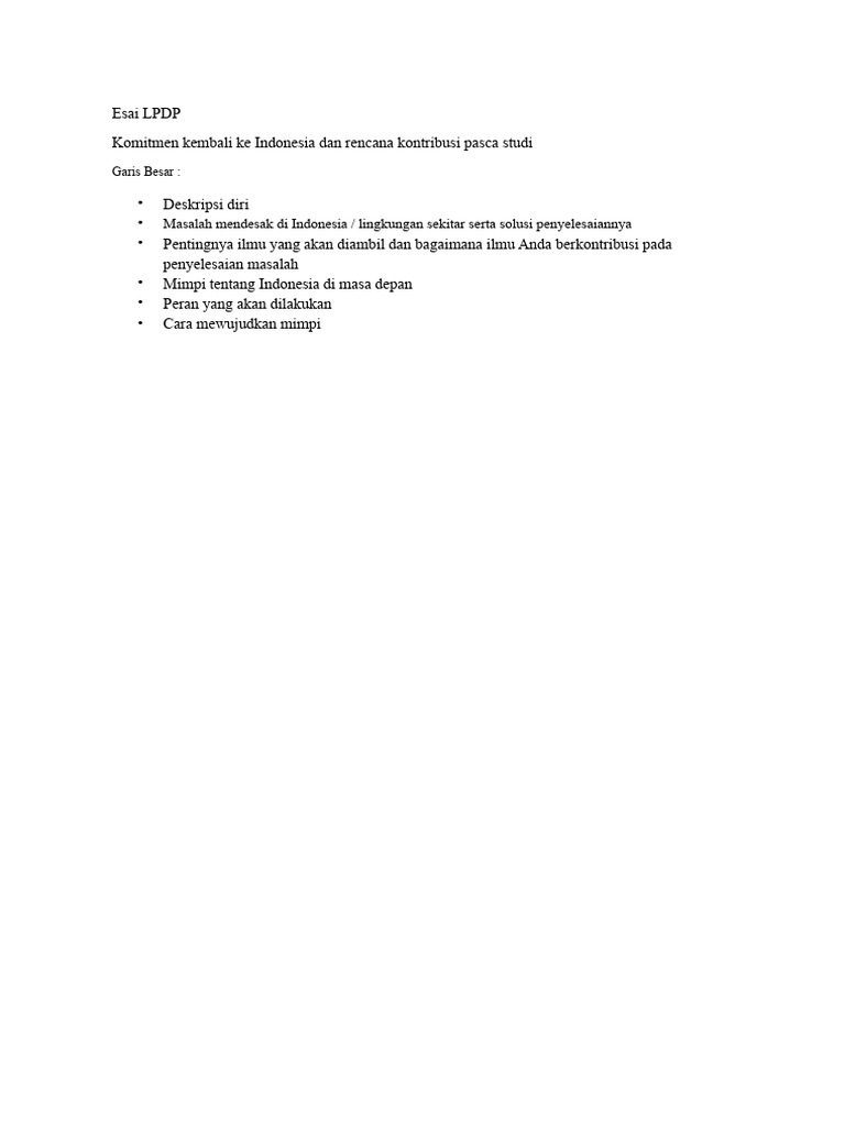 Contoh Esai LPDP: Komitmen dan Rencana | PDF