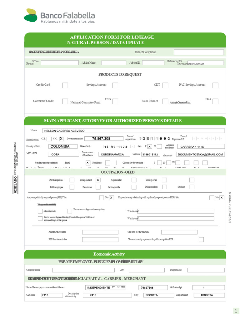 Banco Falabella Application Form | PDF | Banks | Money
