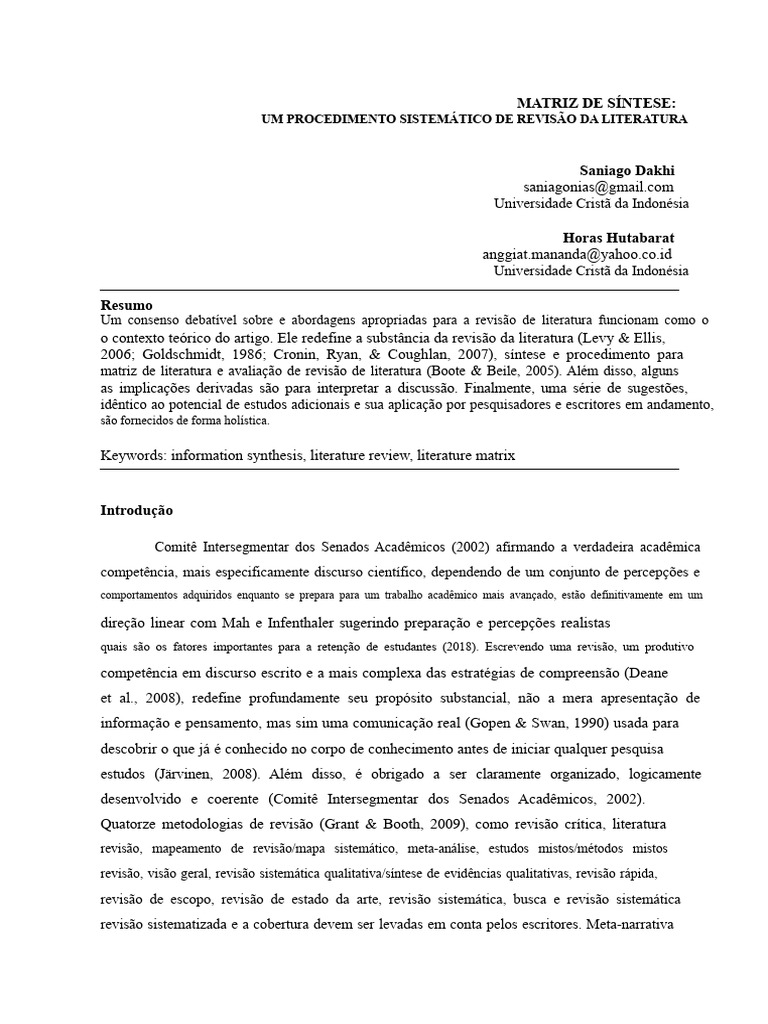 Matriz de Síntese na Revisão de Literatura | PDF | Análise sistemática ...