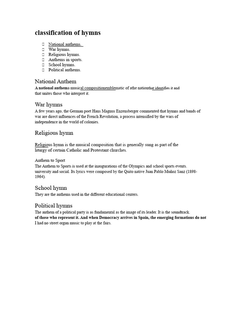 Types of Hymns and Anthems Explained | PDF