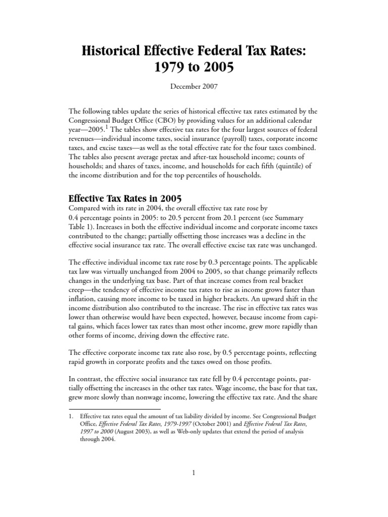 Historical Effective Federal Tax Rates: 1979 To 2005 | PDF | Household ...