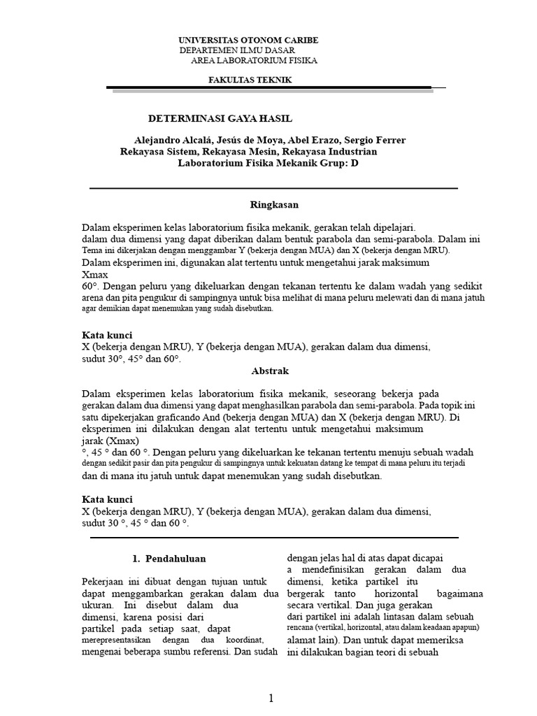 Laporan Gerakan dalam Dua Dimensi | PDF