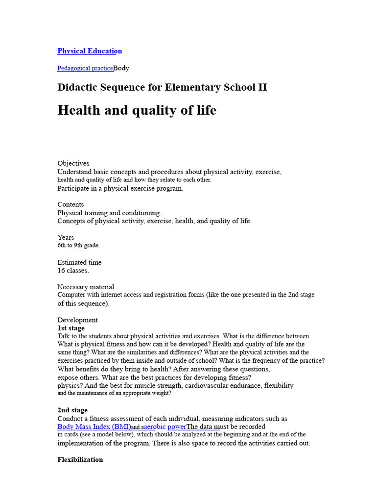 Physical Education lesson plan on health | PDF | Physical Fitness ...