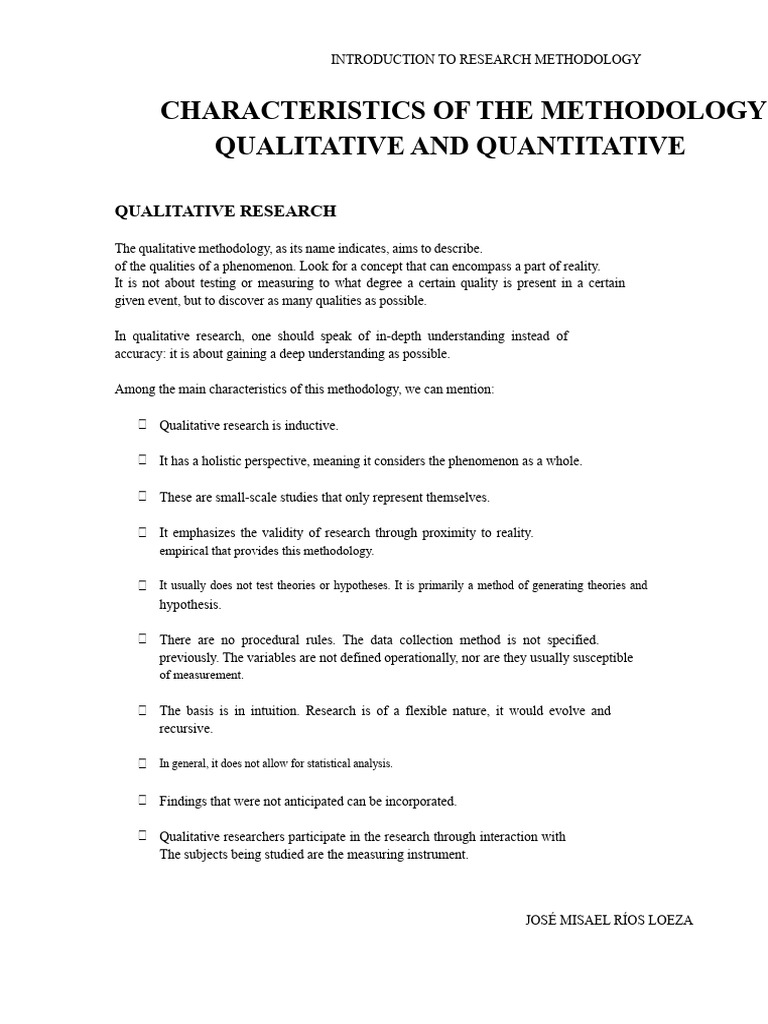 Characteristics of Qualitative and Quantitative Methodology | PDF | Methodology | Quantitative ...