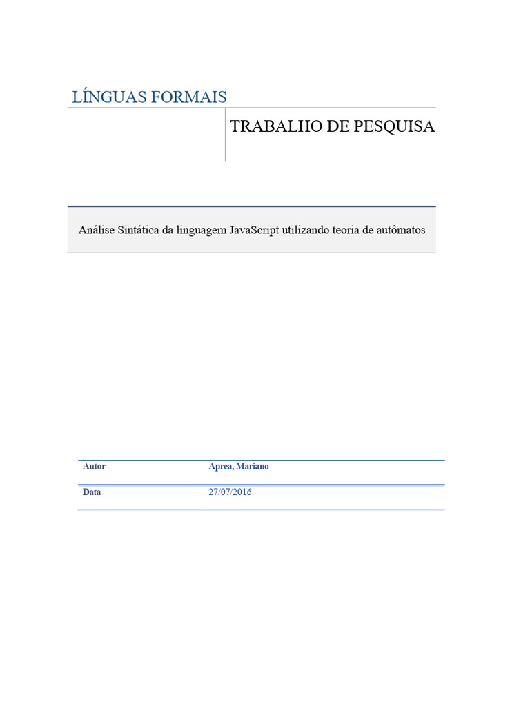 Análise Sintática da linguagem JavaScript utilizando teoria de autômatos | PDF | Linguagem de ...