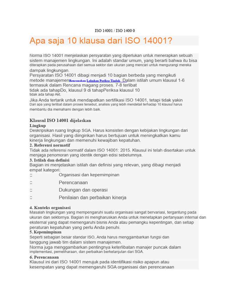10 Klausul Penting ISO 14001 | PDF