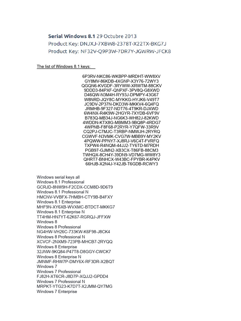 The List of Windows 8 Keys | PDF | Windows Server 2008 | Windows 7