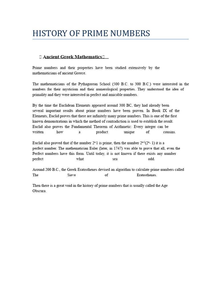 History of Prime Numbers | PDF | Prime Number | Numbers