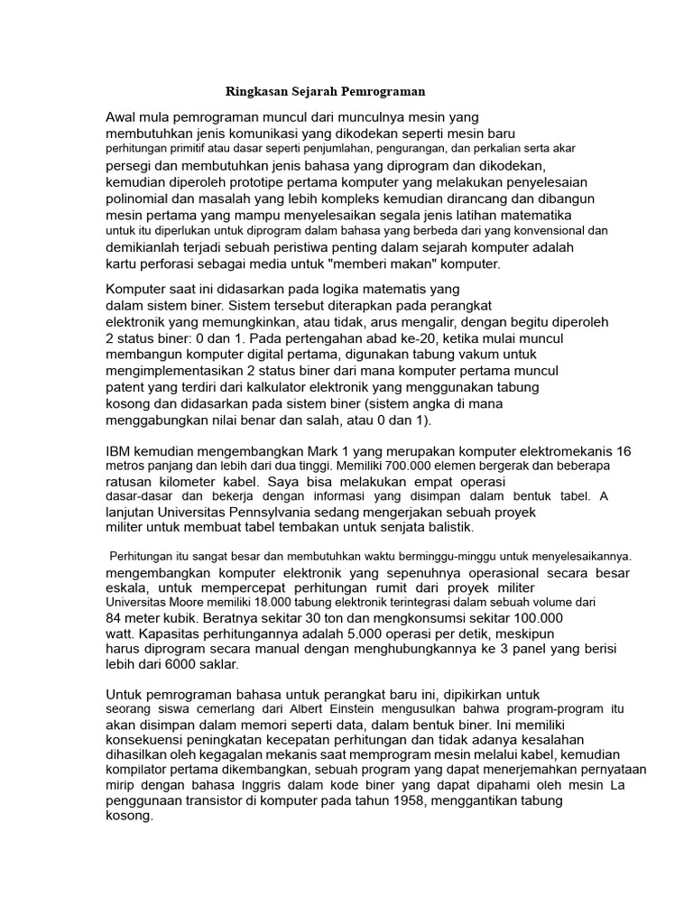 Ringkasan Sejarah Pemrograman | PDF