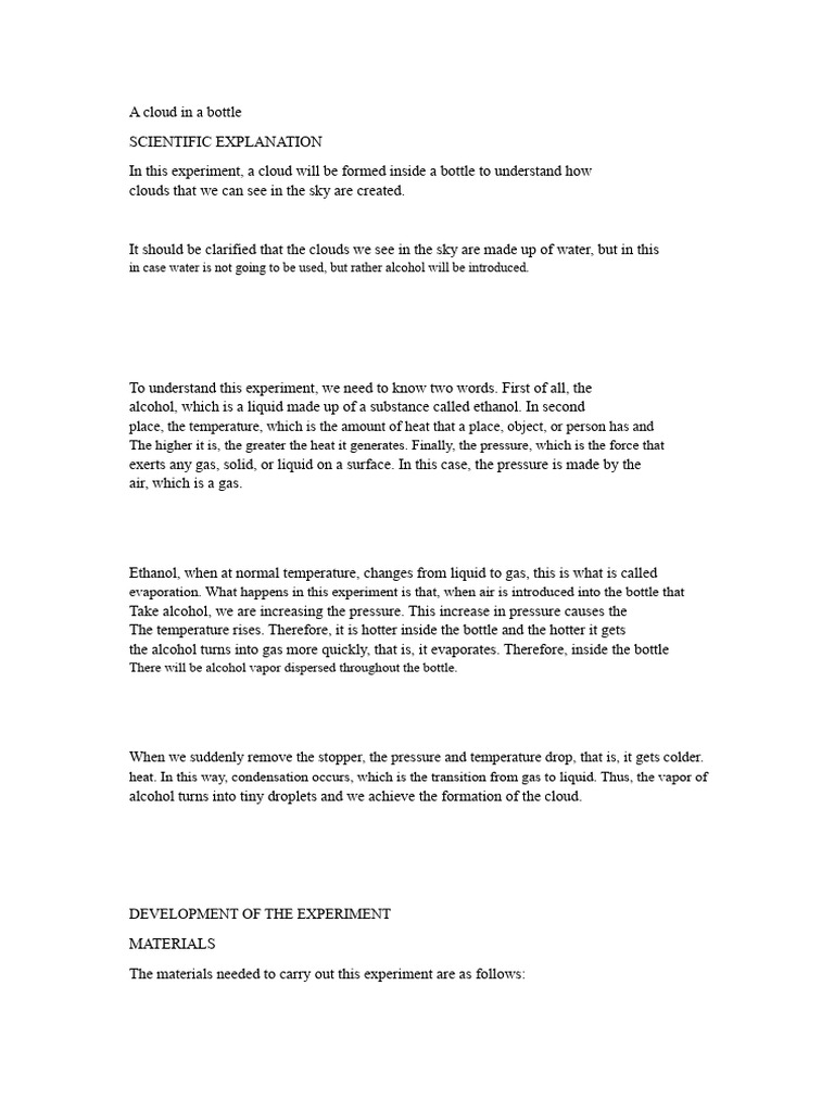 Cloud in A Bottle Experiment | PDF | Evaporation | Liquids
