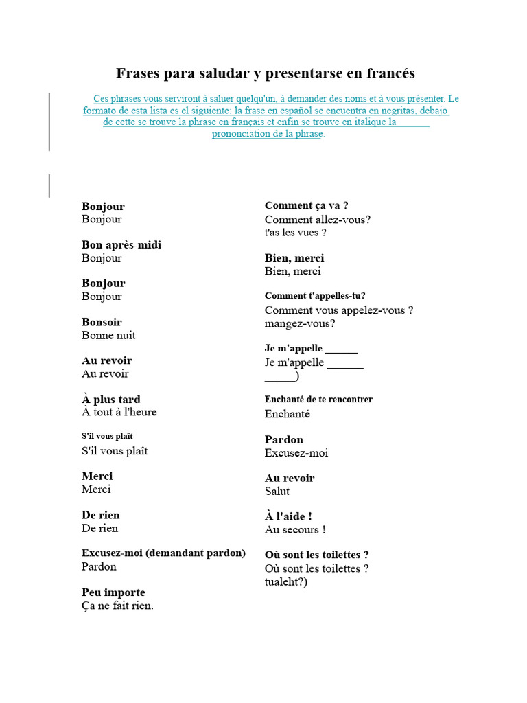 Salutations et présentations en français | PDF
