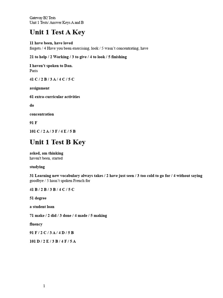 Gateway B2 Test 1 Keydoc 2 PDF Free | PDF