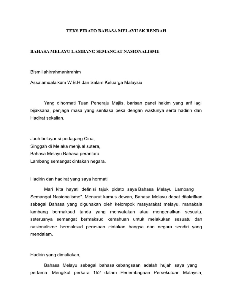 TEKS PIDATO BAHASA MELAYU | PDF