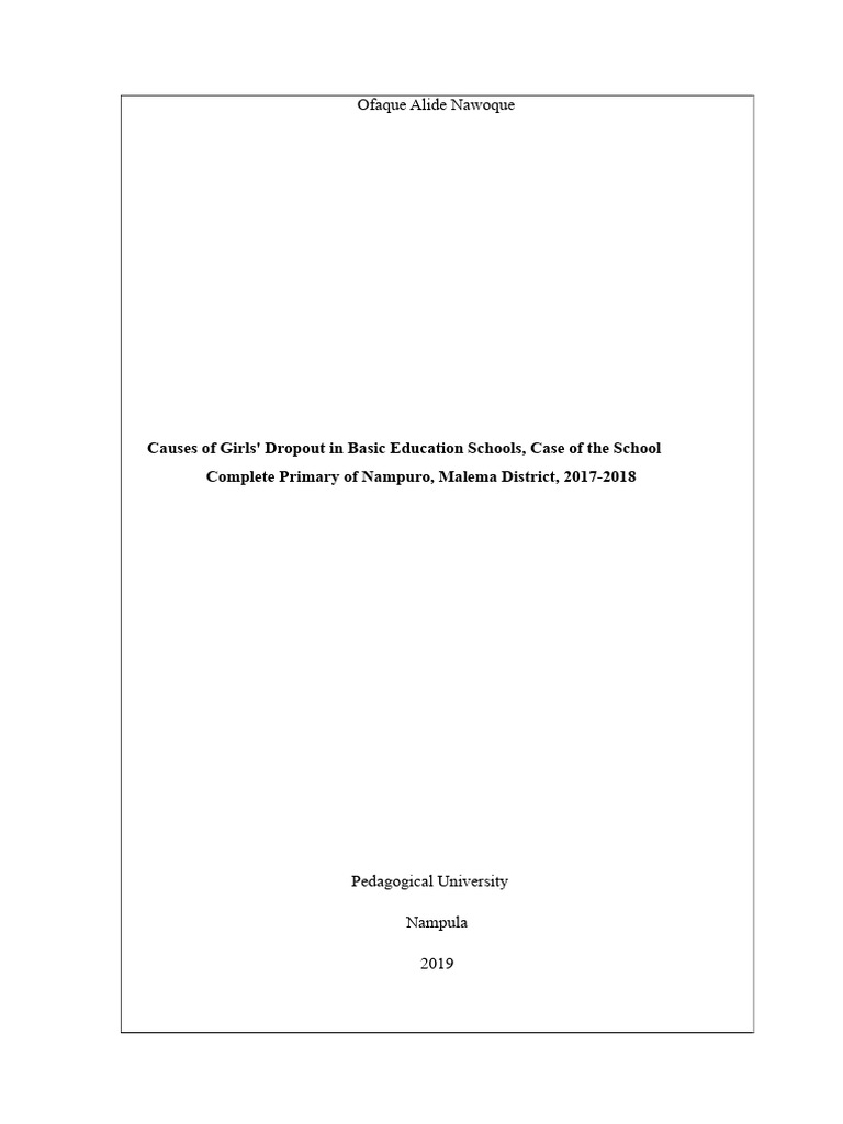 Causes of Female Dropout in Basic Education Schools, Case of The ...