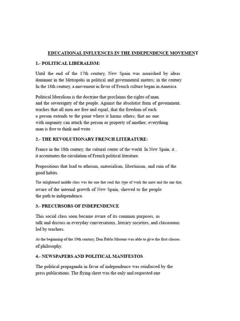 Educational Influences On The Independence Movement | PDF | Liberalism