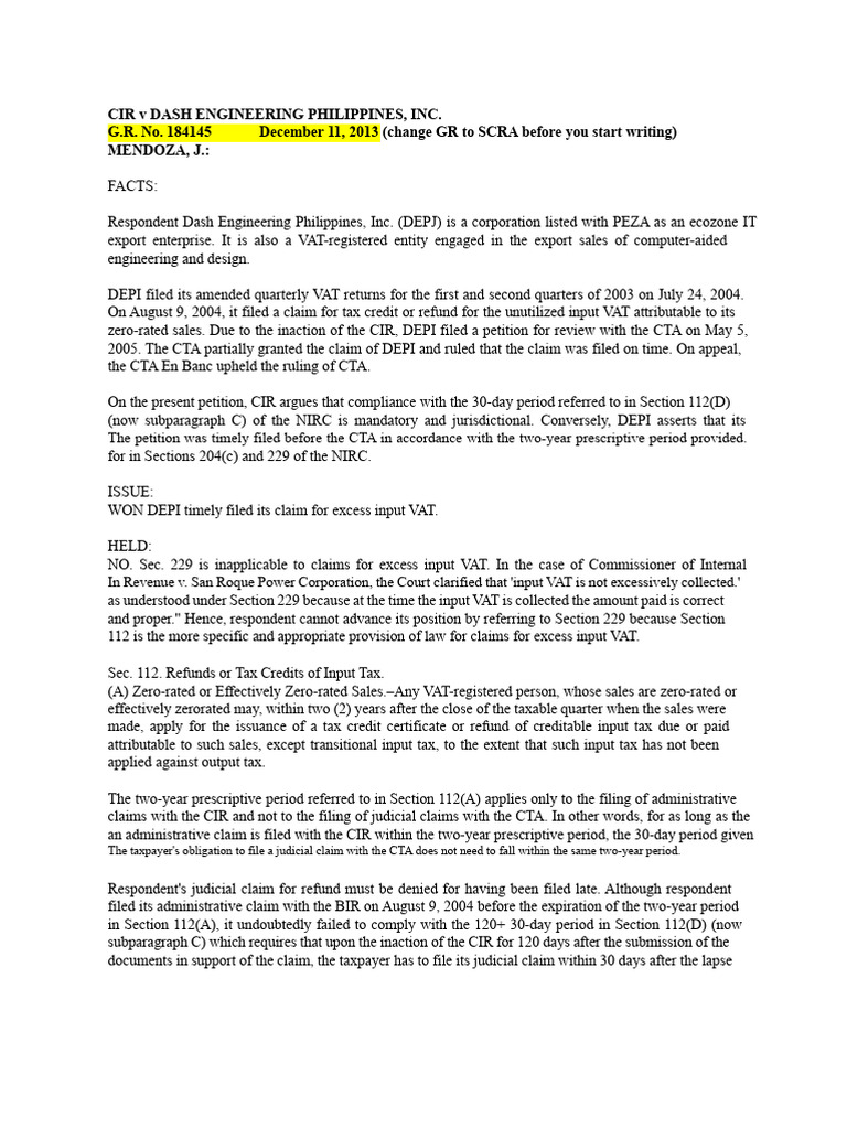 CIR v. Dash Engineering Phils., Inc., 712 SCRA 347 - THE LIFEBLOOD ...