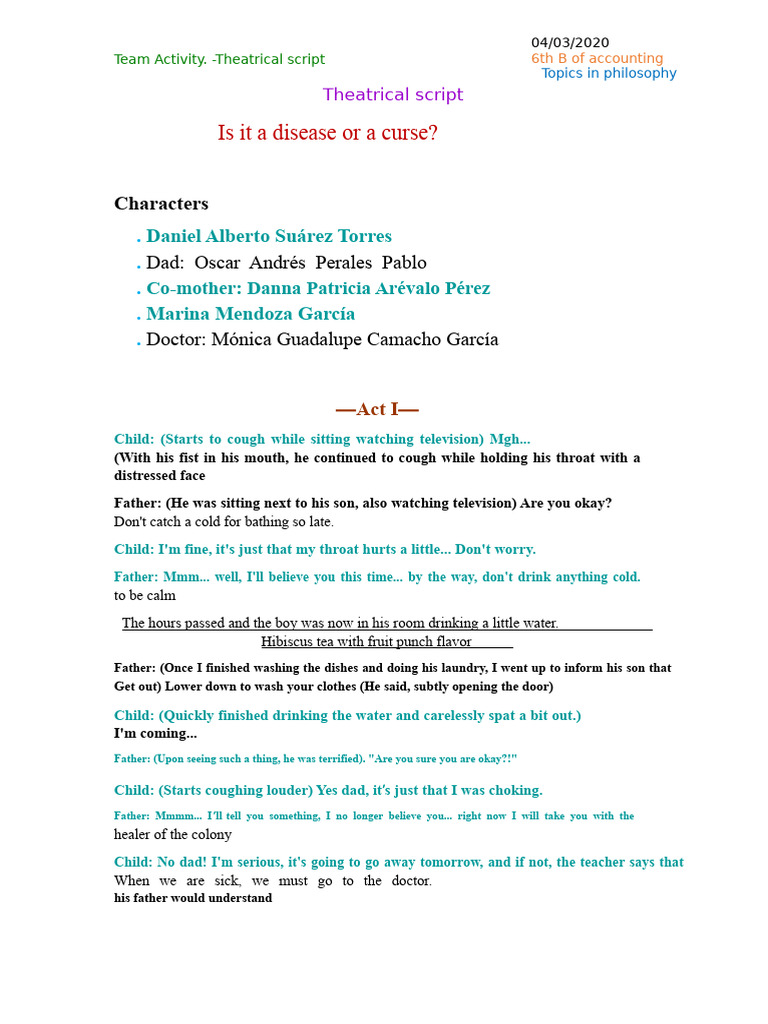 Theatrical Script For Philosophy Class | PDF | Faith Healing
