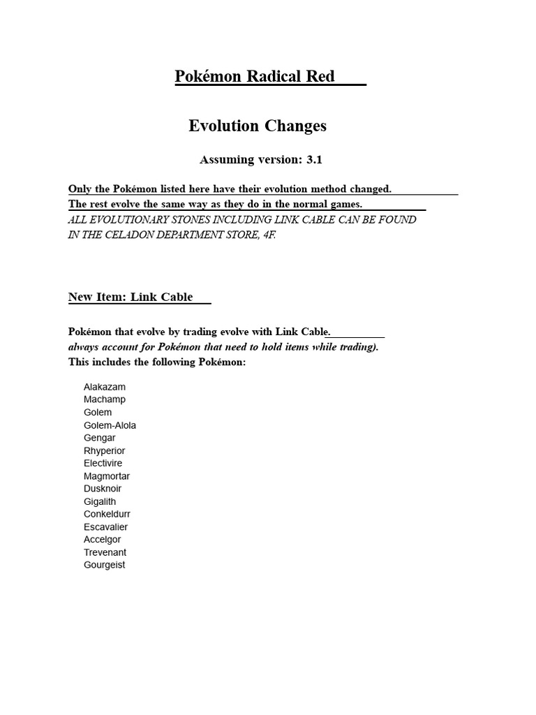 Pokémon Radical Red Evolution Changes | PDF | Pokémon | Japanese Role ...