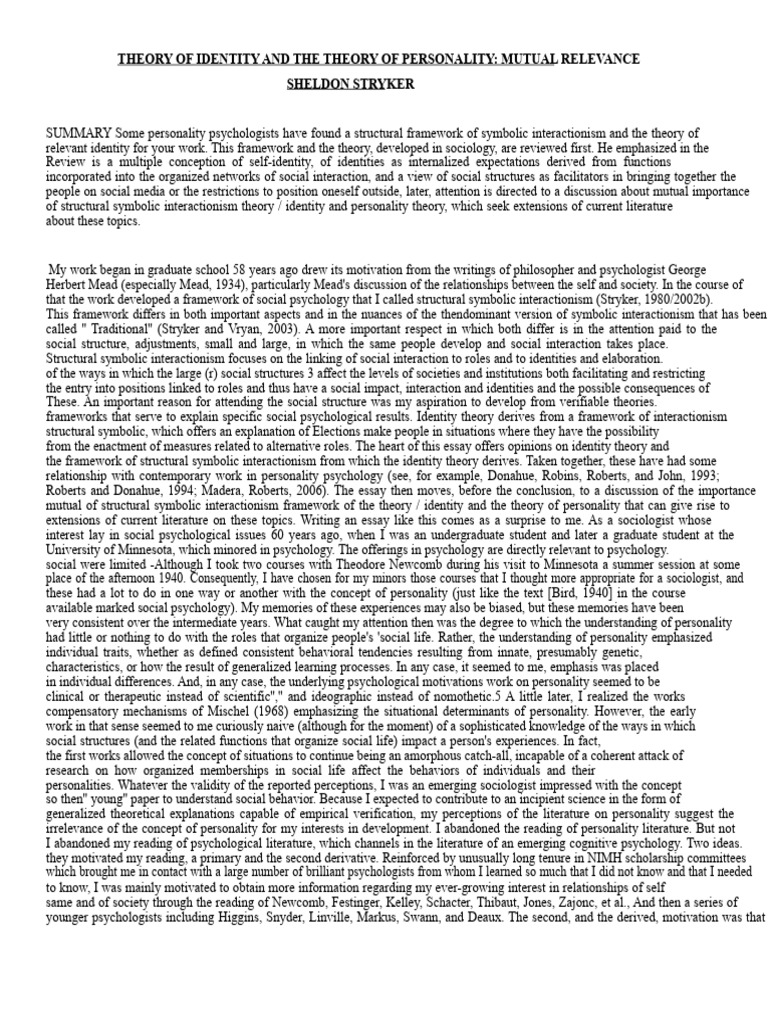 Theory of Identity and Striker's Theory of Personality | PDF | Identity ...