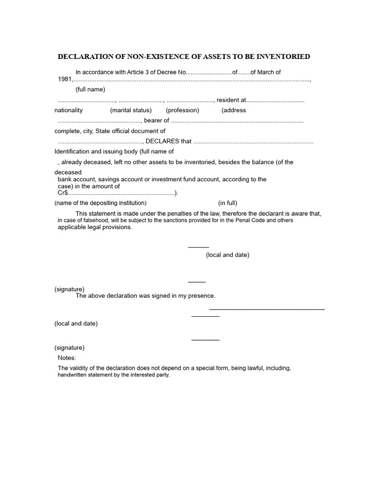 Declaration of Non-Existence of Assets To Be Inventoried | PDF