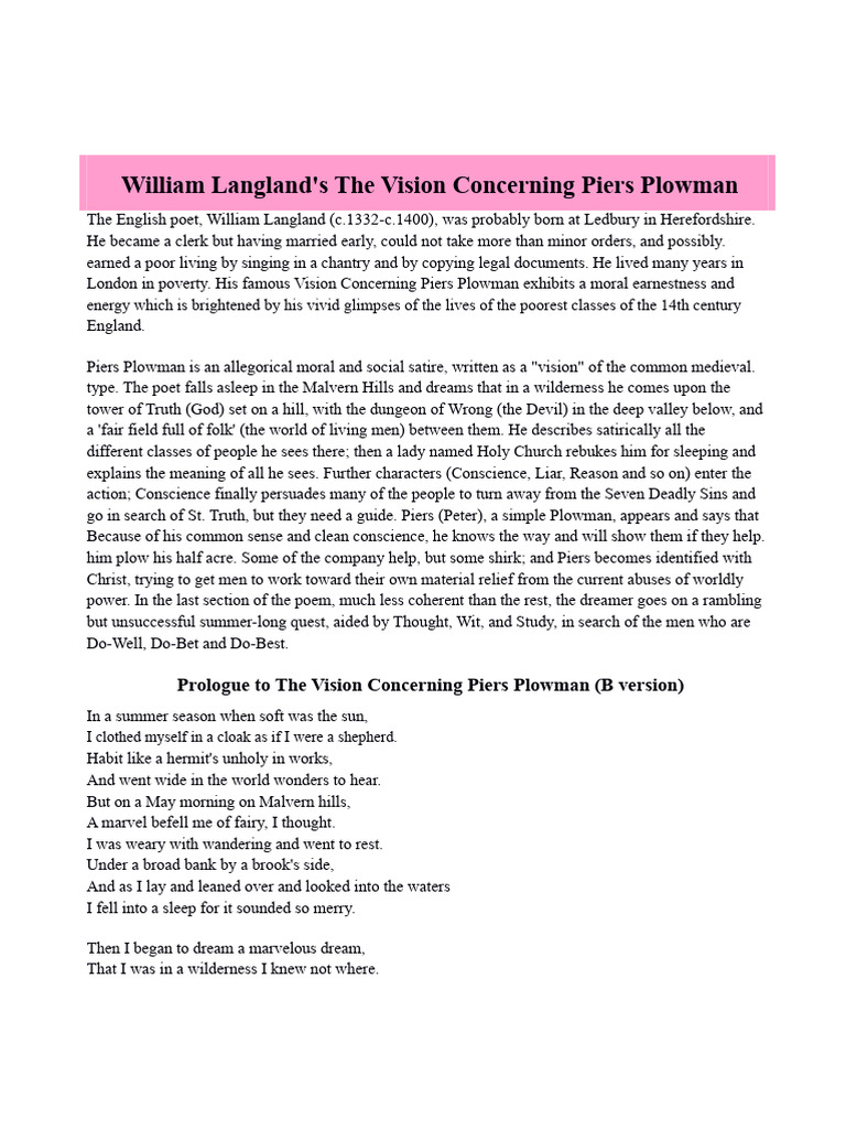William Langland's Piers Plowman | PDF