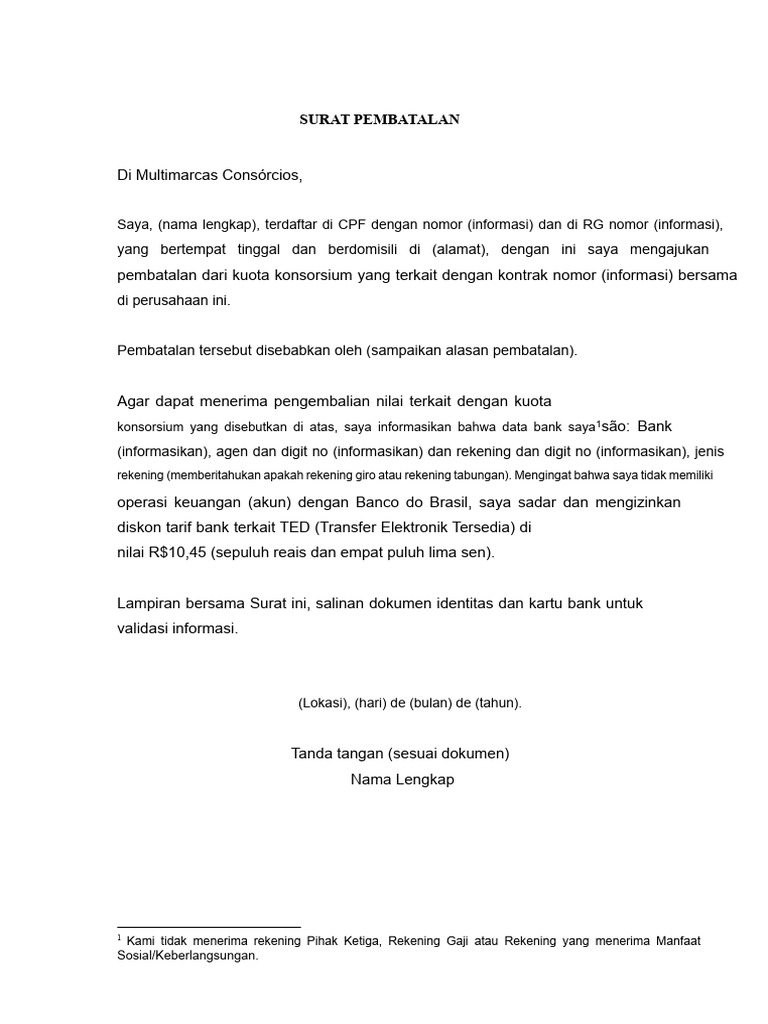 Surat Pembatalan - Sebelum Assembly | PDF