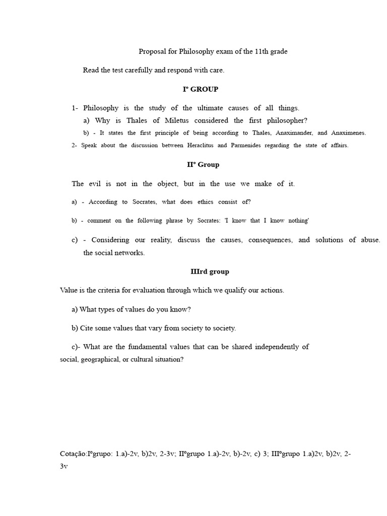 11th and 12th Grade Philosophy Exam Proposals | PDF | Liberal Arts ...
