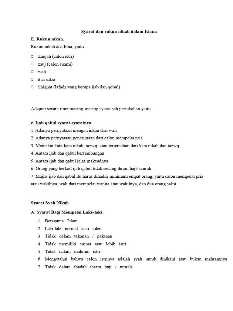 Syarat Dan Rukun Nikah Dalam Islam | PDF