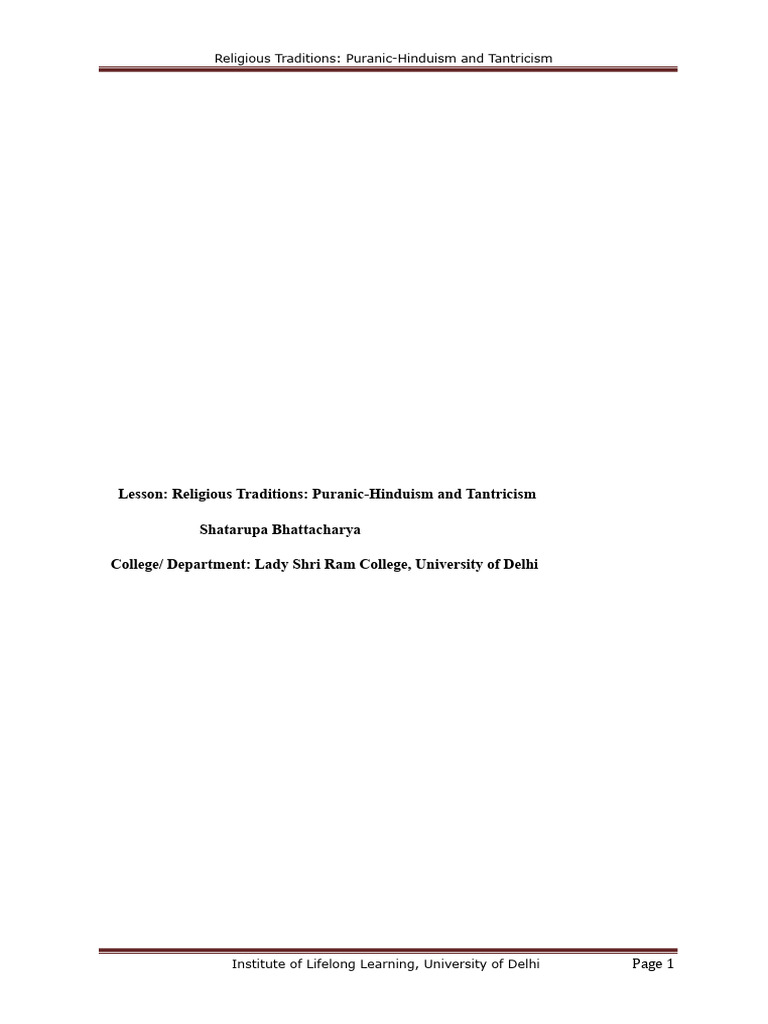 Religious Traditions - Puranic Hinduism and Tantricism | PDF | Tantra ...