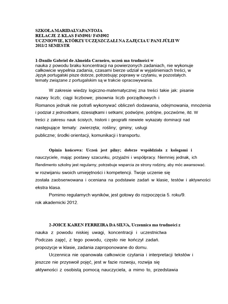 Raport 4. Roku Prof. Júlia | PDF