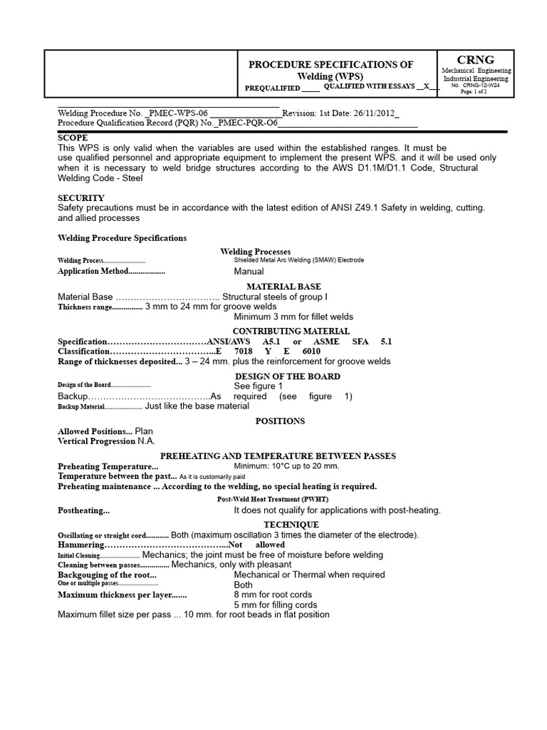 WPS Smaw E7018-6010 | PDF | Welding | Construction