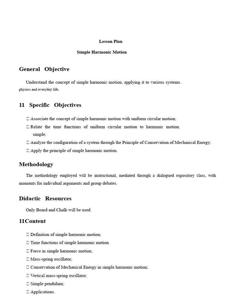Simple Harmonic Motion Lesson Plan | PDF
