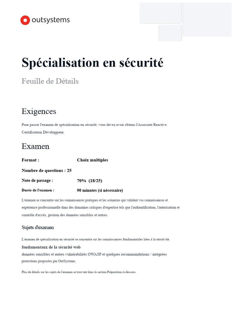 Examen de spécialisation en sécurité OutSystems | PDF | Informatique ...