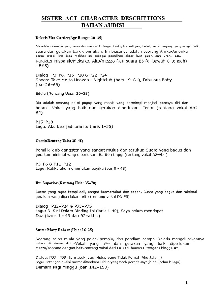 Deskripsi Karakter Sister Act-3 | PDF