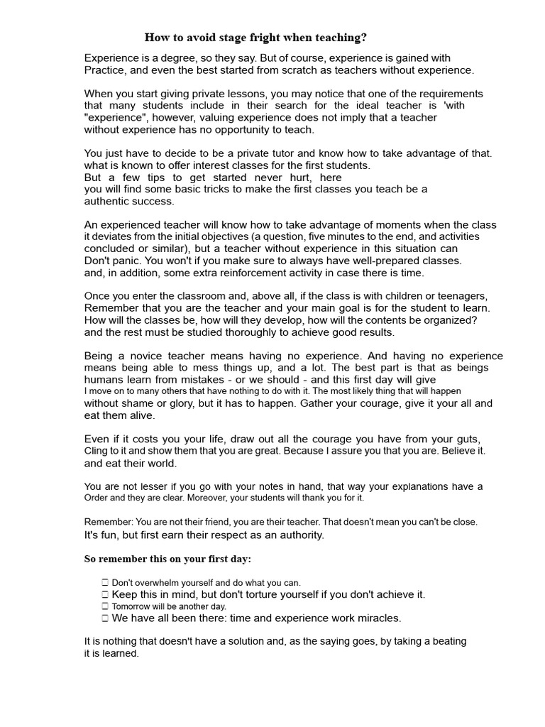 How To Overcome Stage Fright When Teaching Classes | PDF | Teachers | Fear