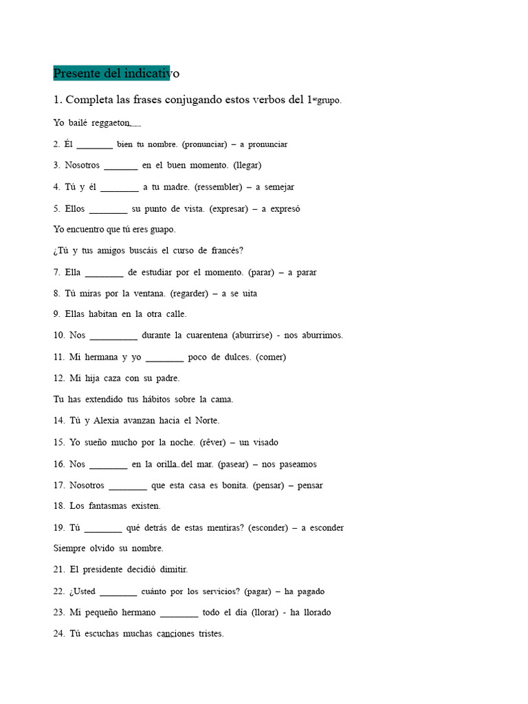 Ejercicios de presente indicativo | PDF