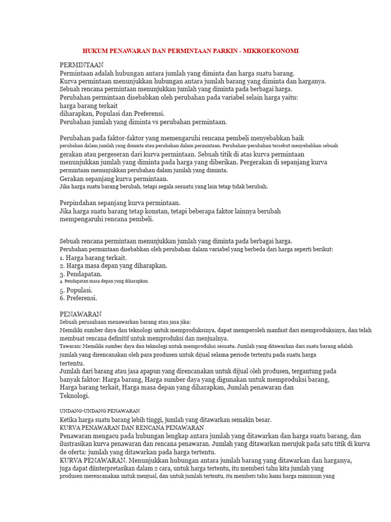 Hukum Penawaran Dan Permintaan Parkin | PDF