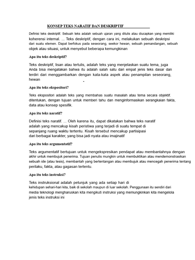 Konsep Teks Naratif Dan Deskriptif | PDF