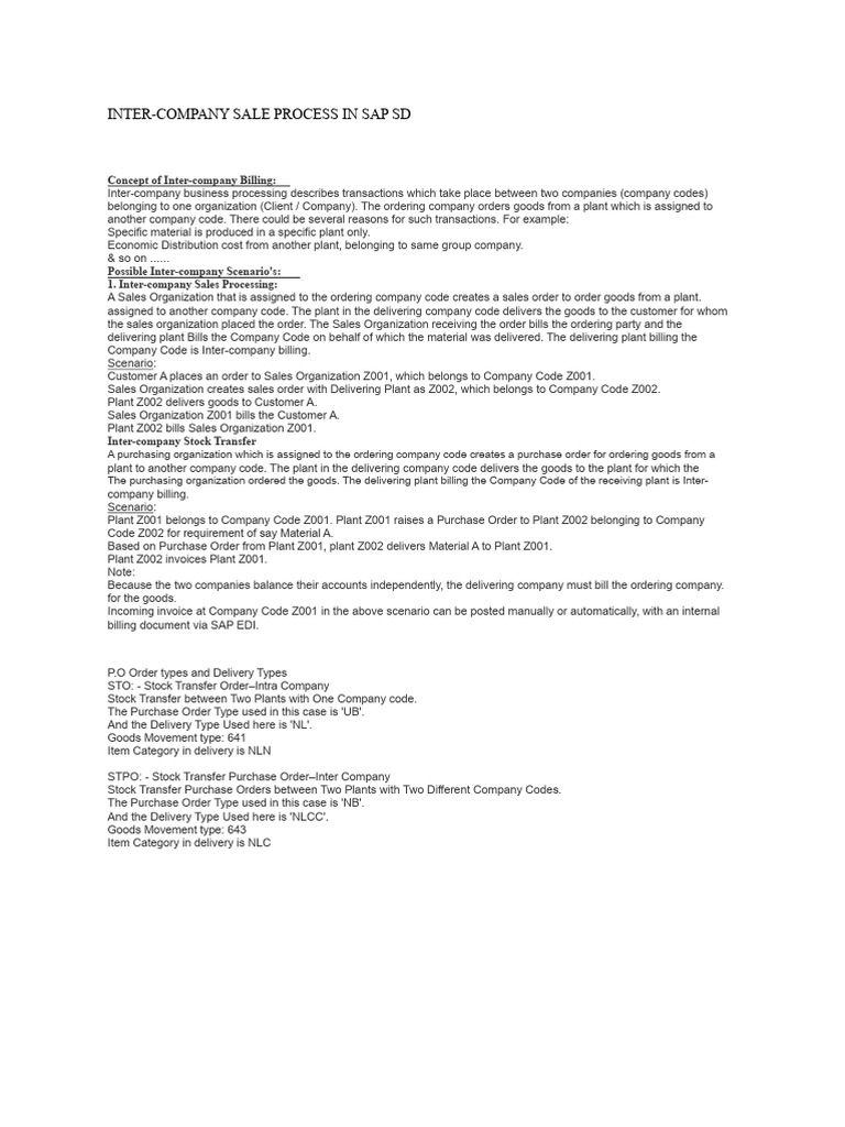 Inter-Company Sale Process in SAP SD | PDF | Procurement | Financial ...