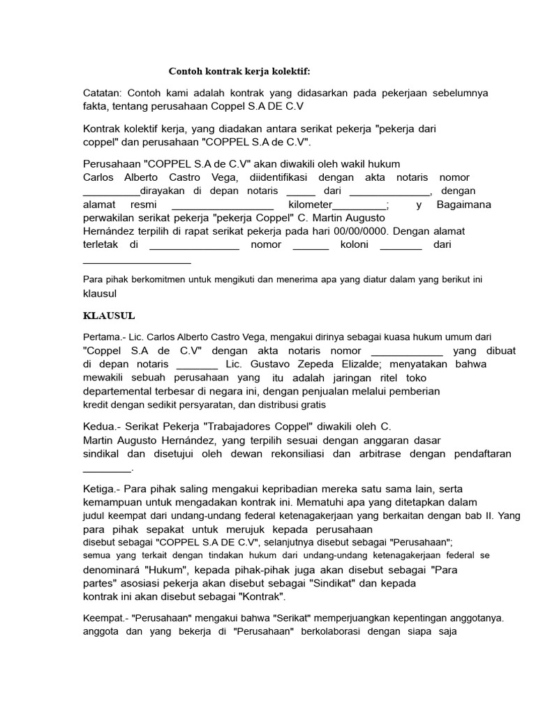 Kontrak Kerja Kolektif Coppel S.A. | PDF