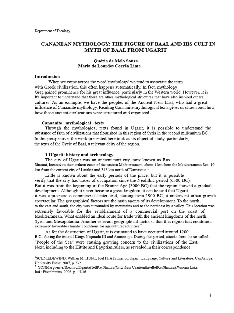 Canaanite Mythology: The Figure of Baal and His Cult in The "Myth of ...