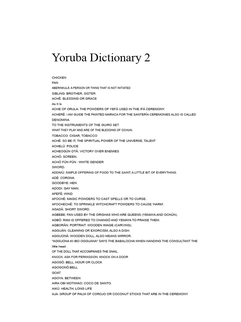 Abó Adié (YORUBA DICTIONARY) | PDF | Santería