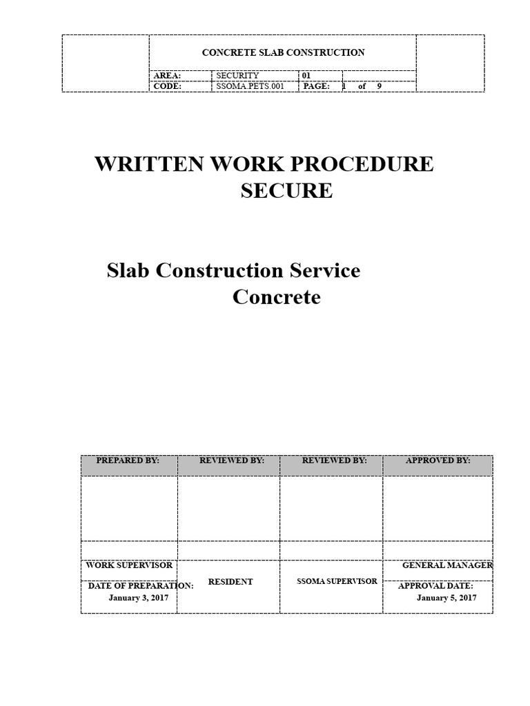 Ssoma - Pets.001 Construction of Concrete Slab | PDF | Personal Protective Equipment | Concrete